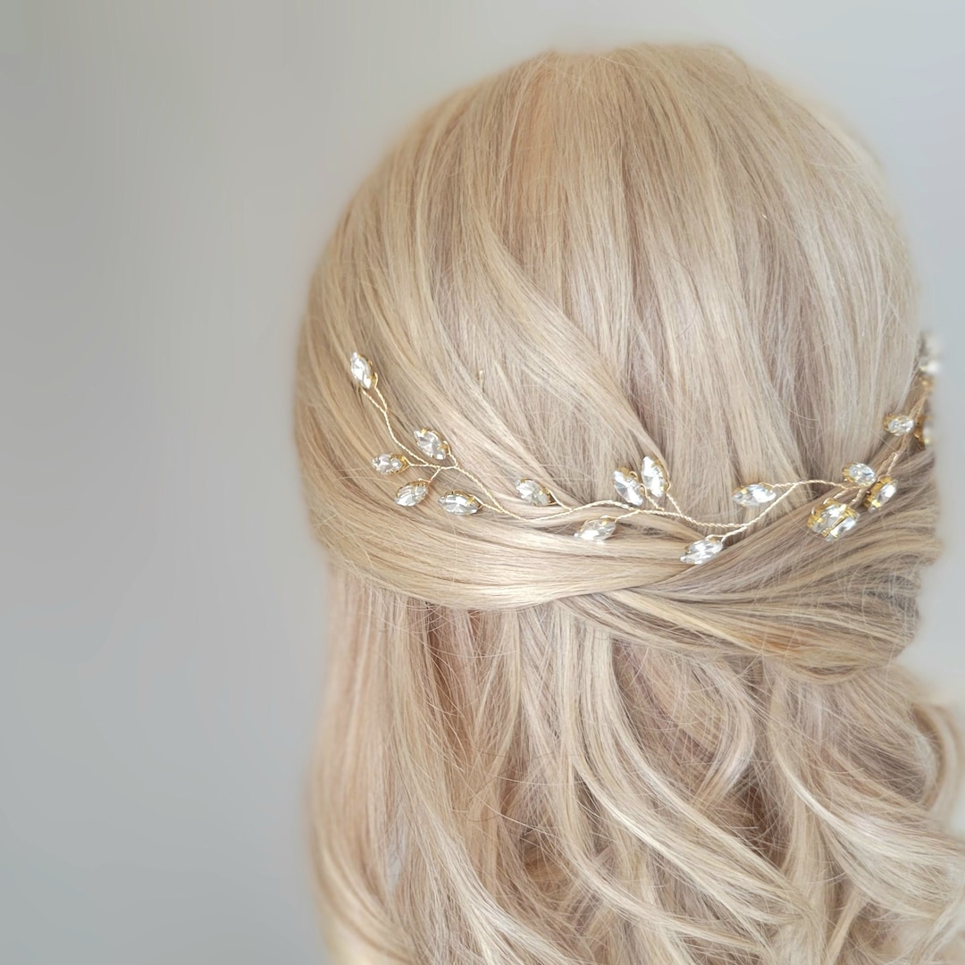 Gold Hair Vine, Bridal Crystal Hair Piece, Wedding Hair Accessory, Rose ...