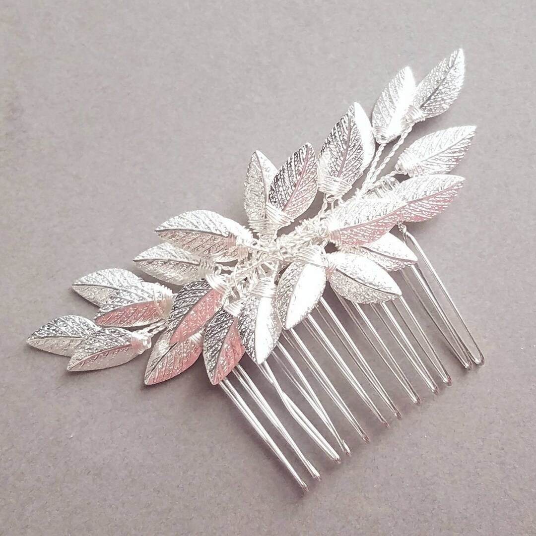 Silver Leaf Hair Comb, Silver Bridal Hairpiece, Bridal Headpiece ...