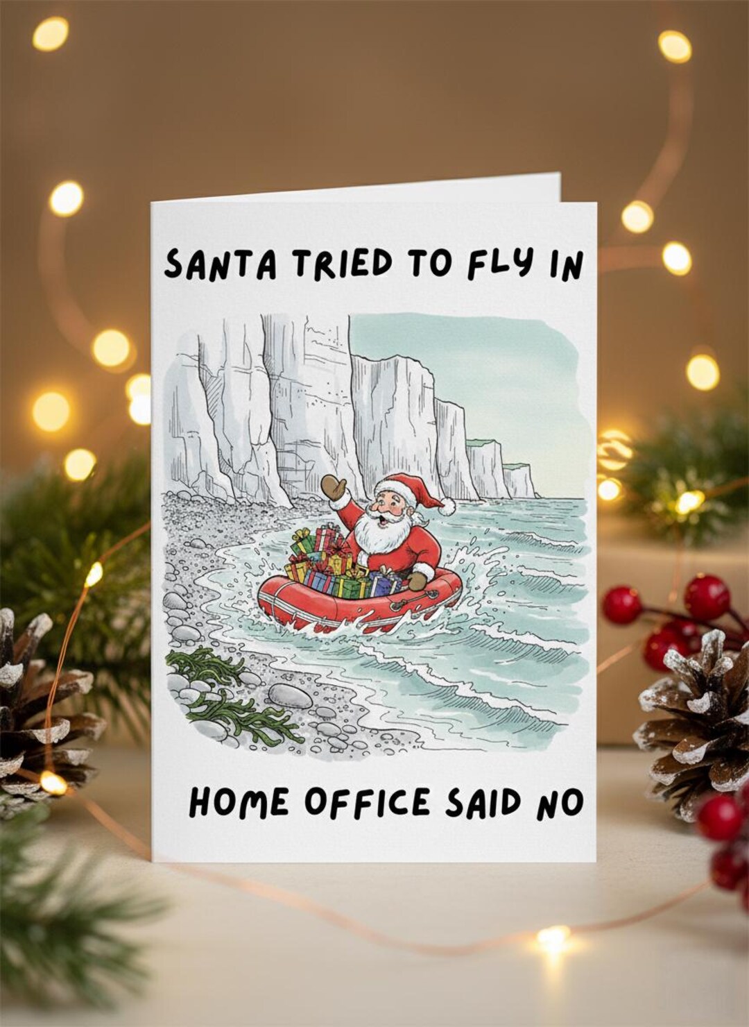 Funny Political Christmas Card Santa Small Boat Joke, UK Politics ...
