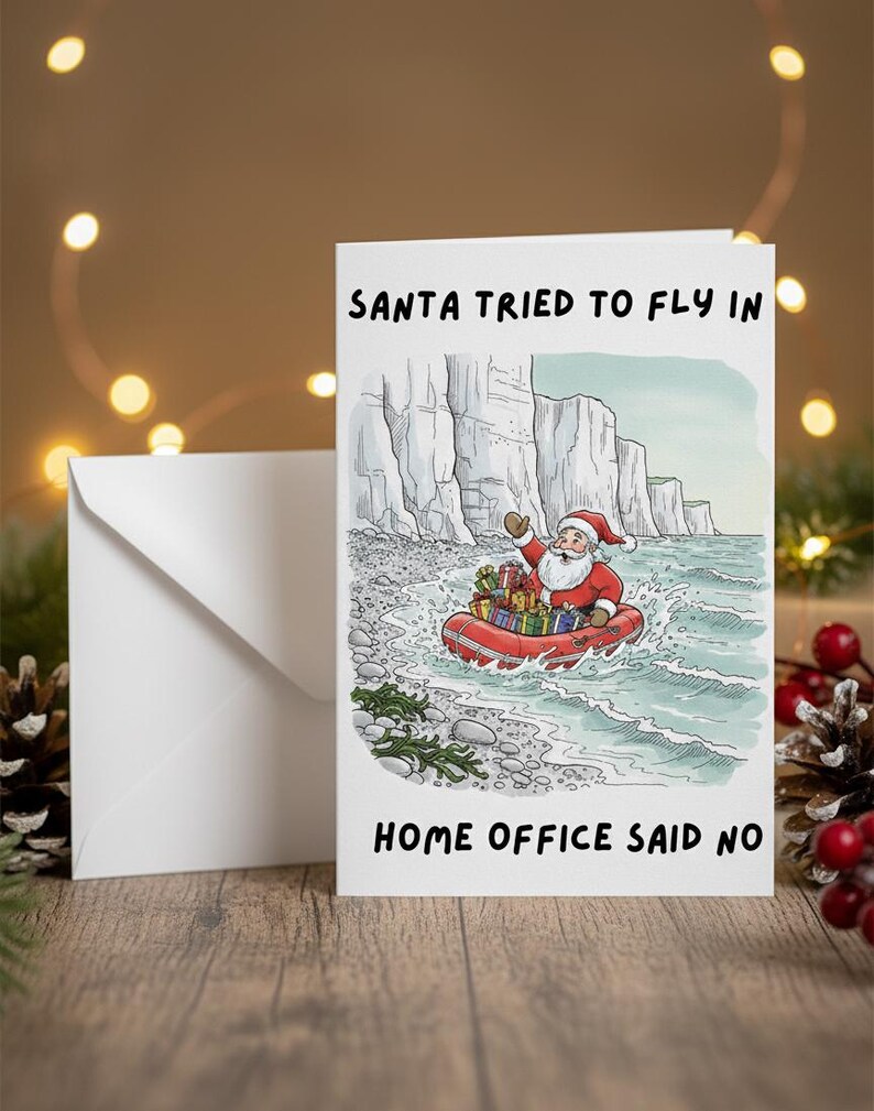 Funny Political Christmas Card Santa Small Boat Joke, UK Politics ...