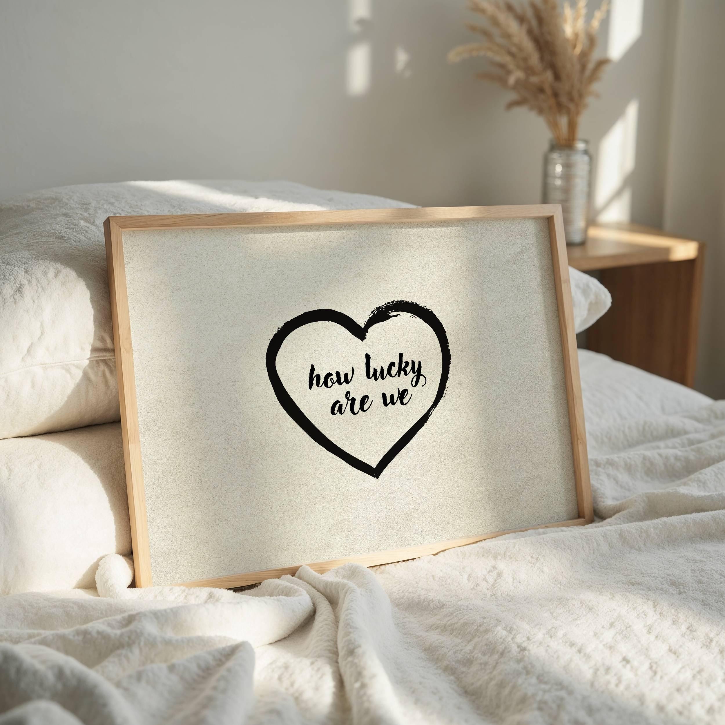 How Lucky Are We Heart Art Print, Horizontal Love Poster, Minimal ...