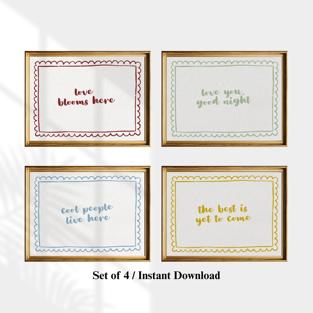 Scalloped Quote Printable Set of 4, Preppy Cottagecore Wall Art, Dorm ...
