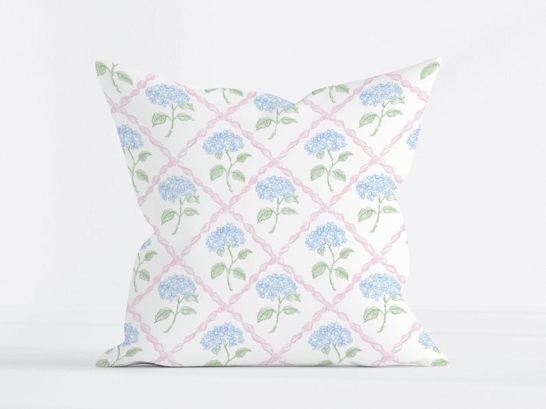 Blue Hydrangea Pillow Cover, Pastel Floral Square Accent Cushion ...