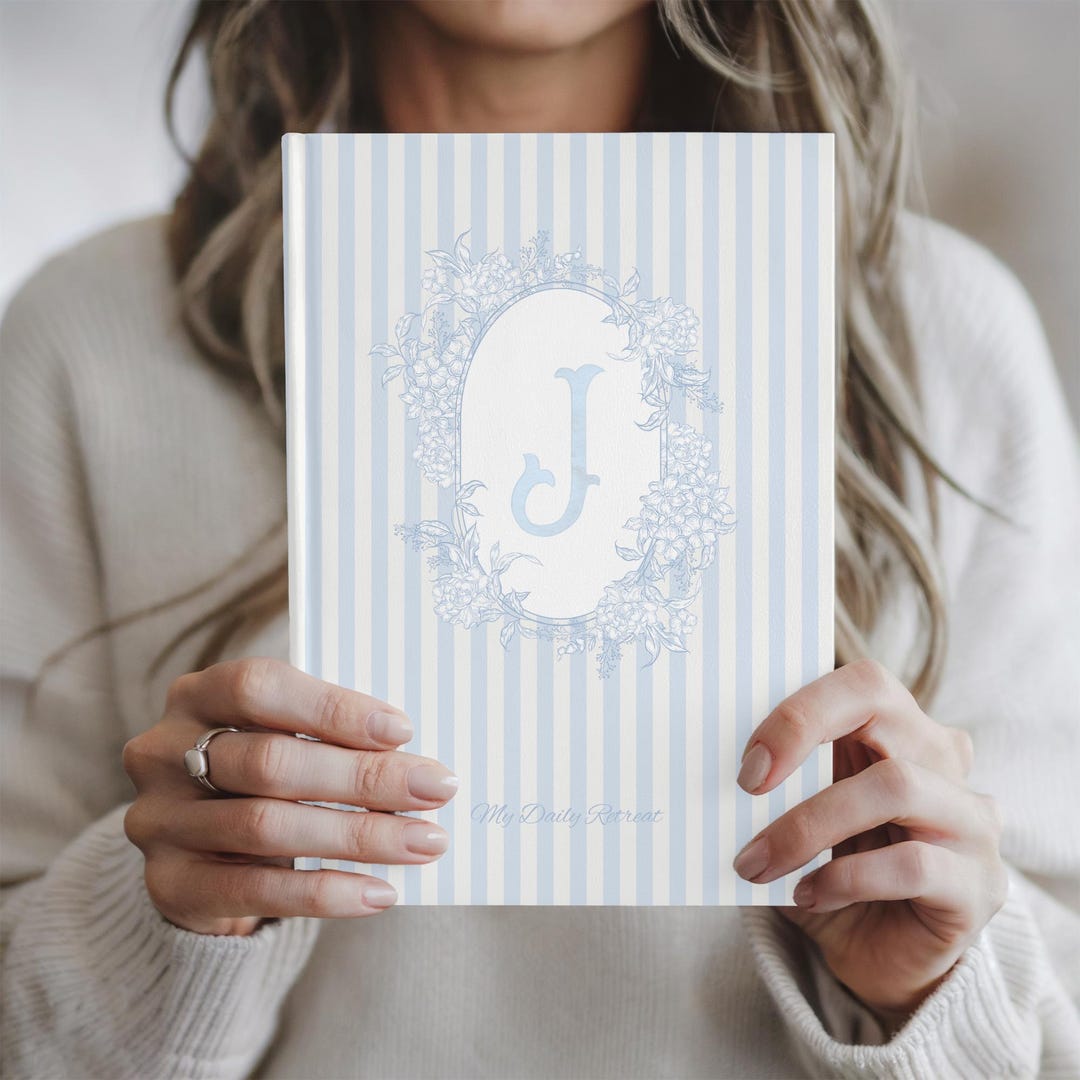 Personalized Initial Journal: Light Blue Floral Wreath Notebook - Etsy