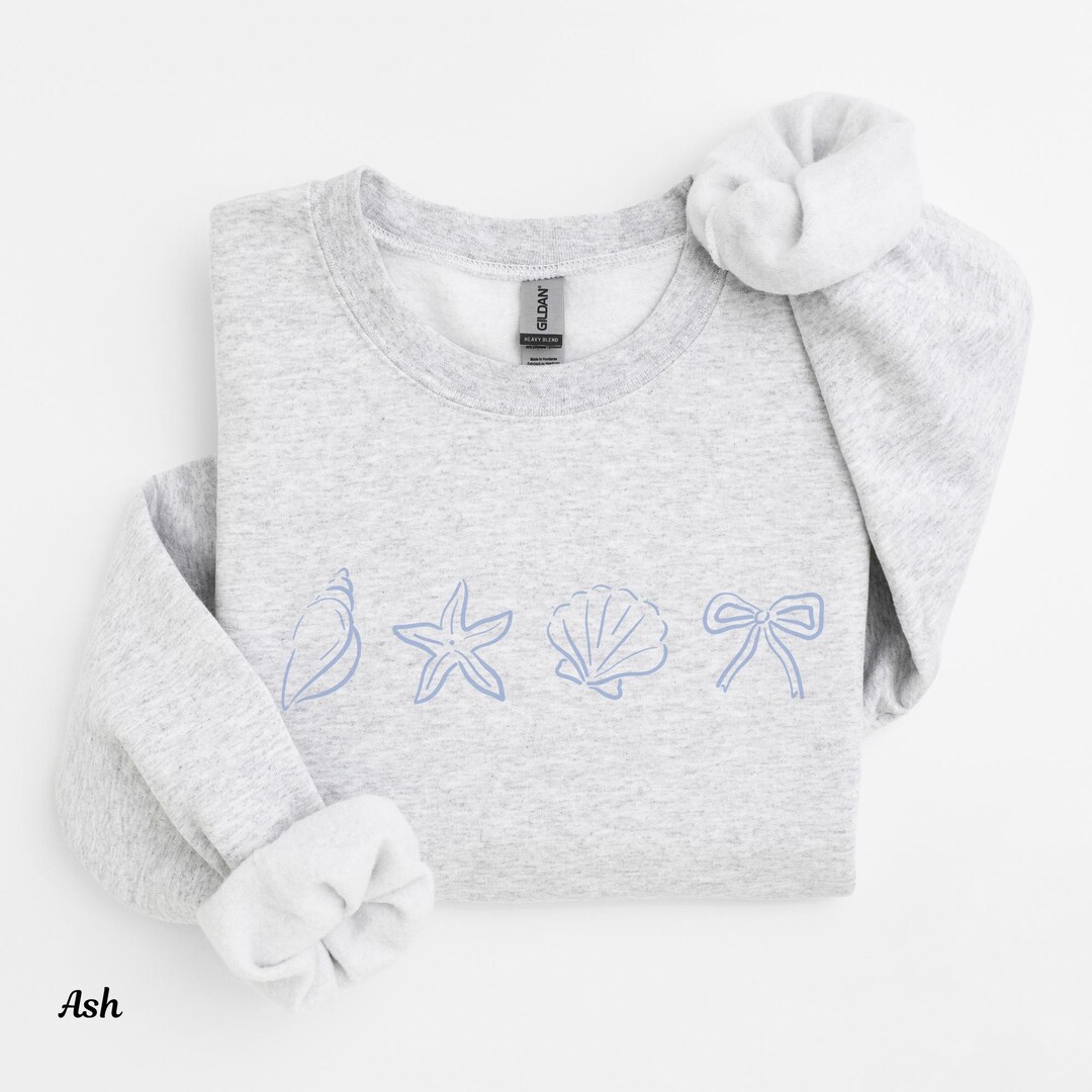 Coastal Seashell Sweatshirt – Beach Style Pullover, Starfish & Shell ...