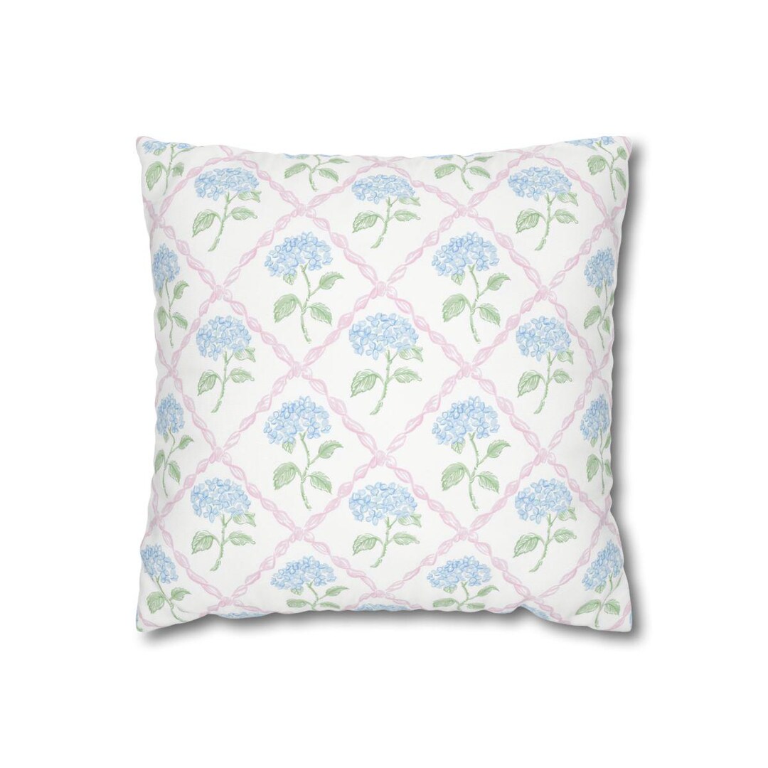 Blue Hydrangea Pillow Cover, Pastel Floral Square Accent Cushion ...