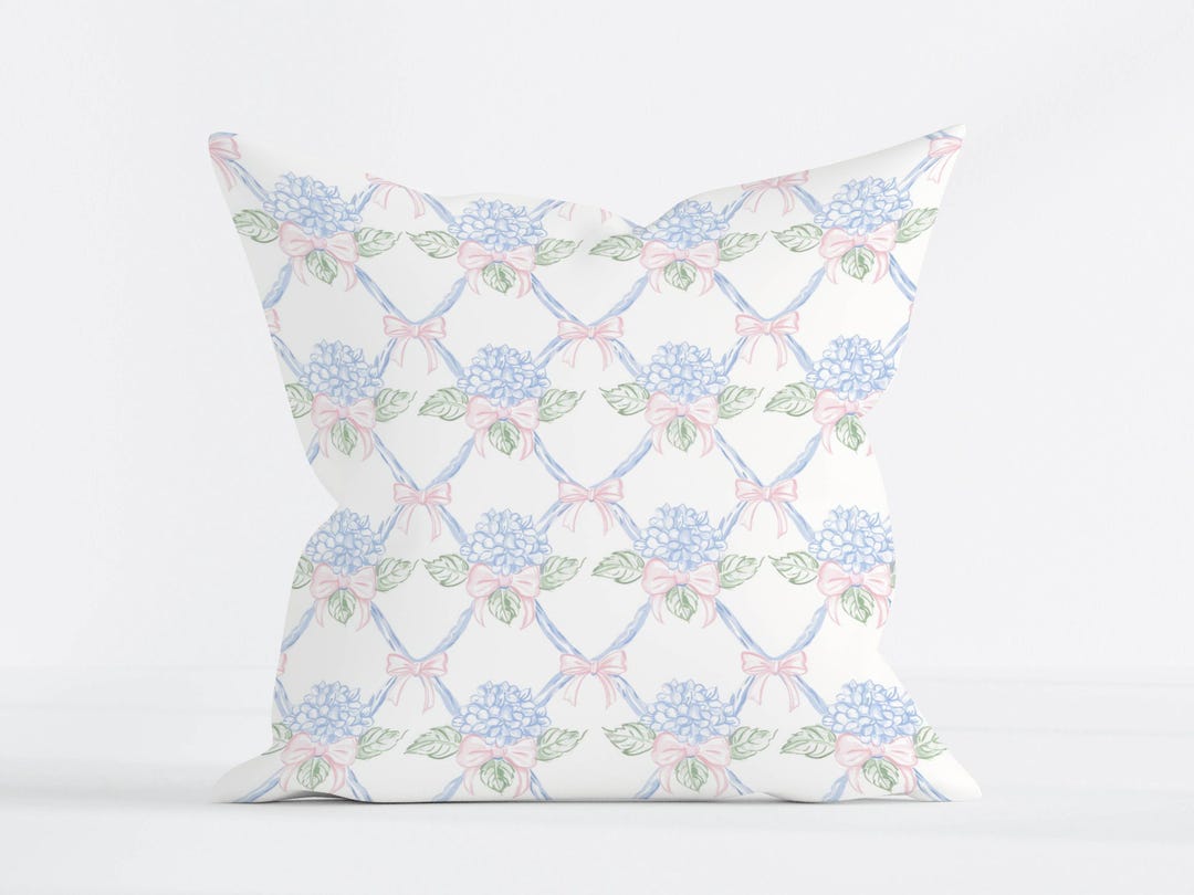 Blue Hydrangea Pillow Cover, Floral Throw Pillow, Decorative Cushion ...