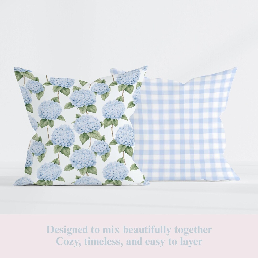 Blue Hydrangea Pillow Cover, Floral Throw Pillow, Coastal Farmhouse ...