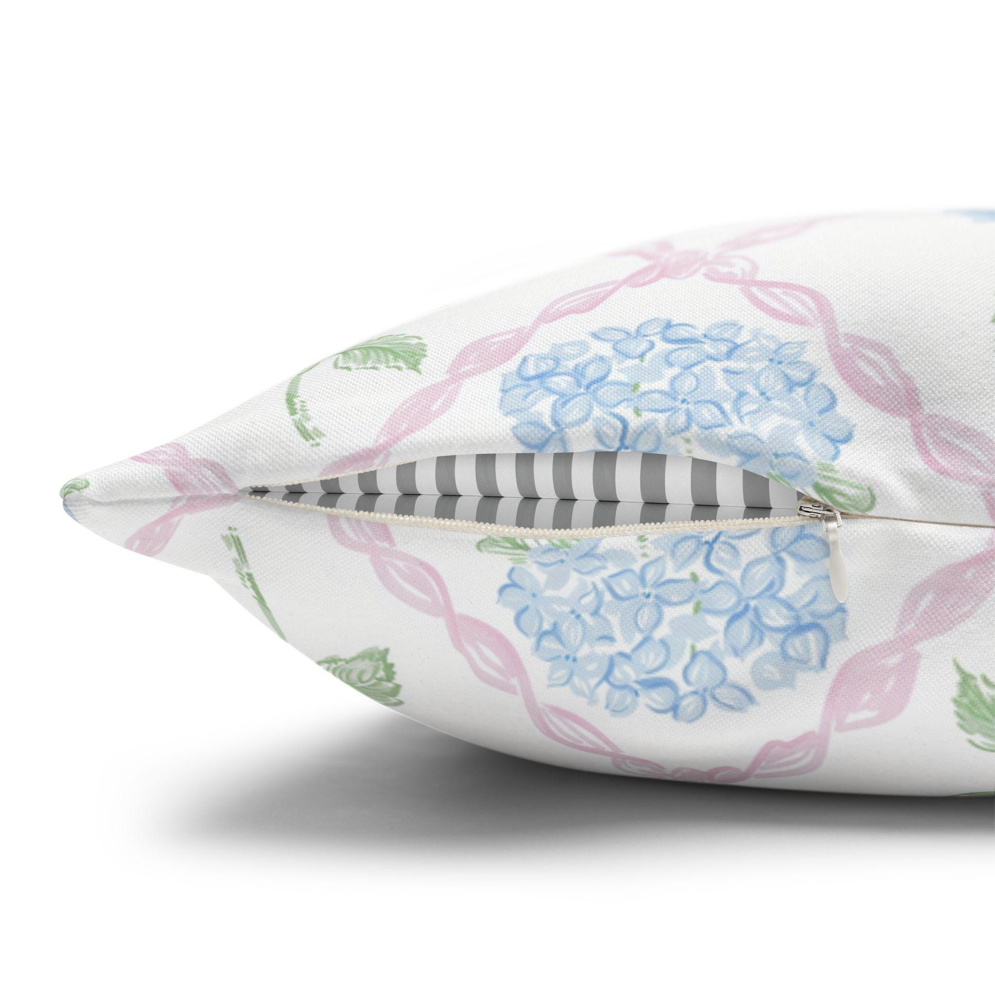 Blue Hydrangea Pillow Cover, Pastel Floral Square Accent Cushion ...