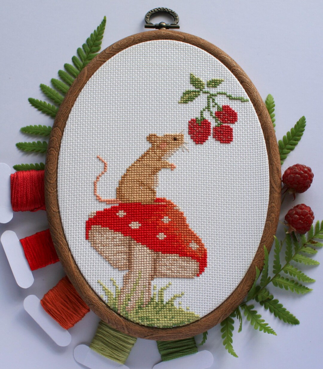 Mouse & Toadstool Cross Stitch Pattern, Woodland Embroidery (PDF ...