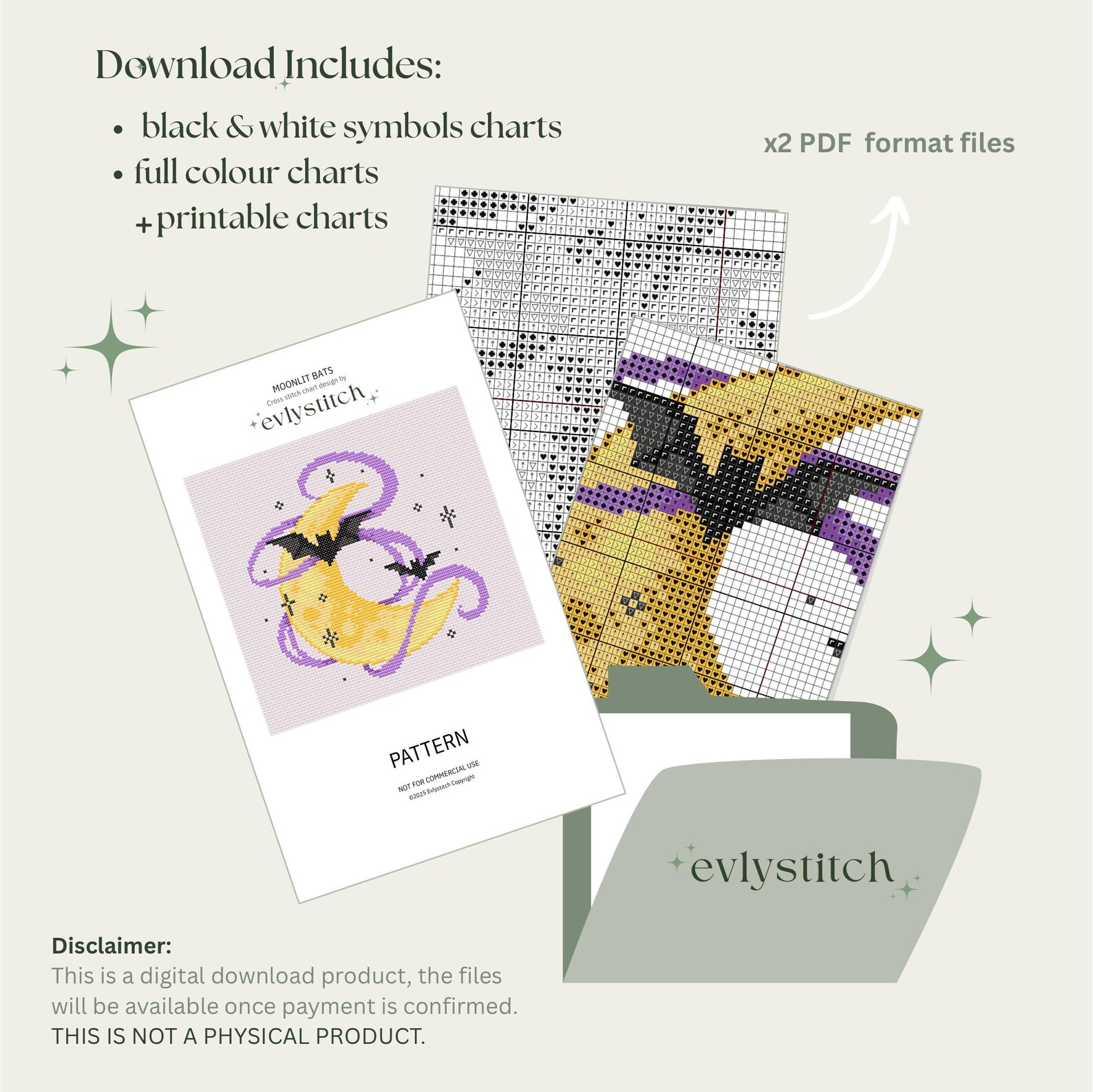 Spooky Season Bats With Magical Moon, Halloween Cross Stitch Pattern ...