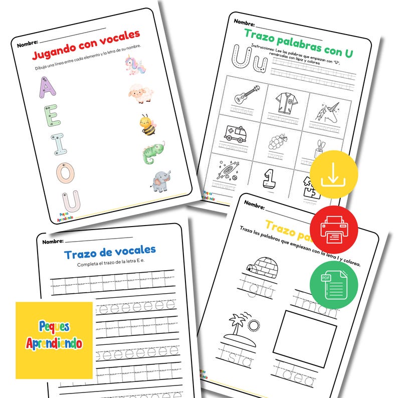 Learning Vowels 50 Printable Pages, Preschool and Kindergarten ...