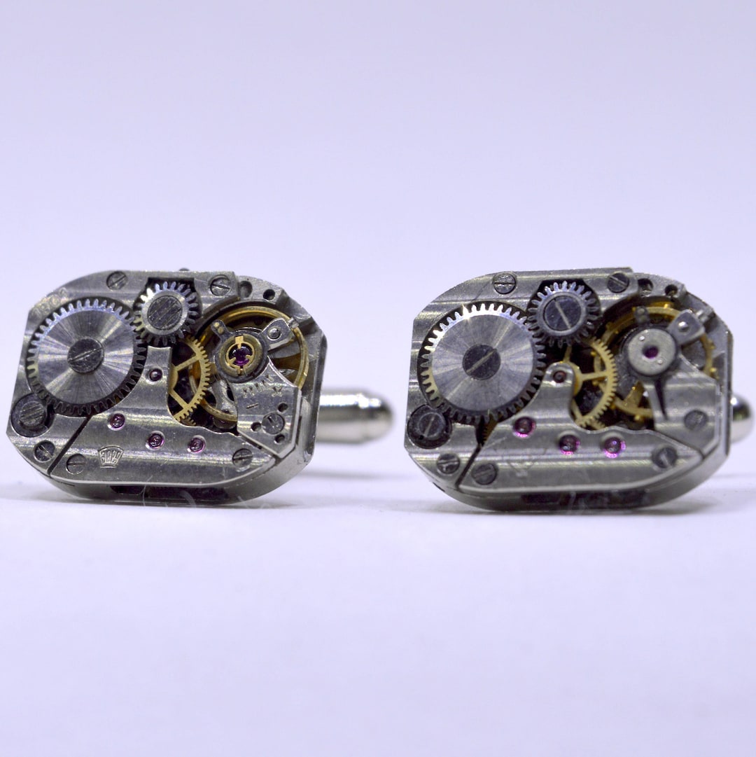 Rectangular Industrial Watch Movement Cufflinks With Genuine Watch ...