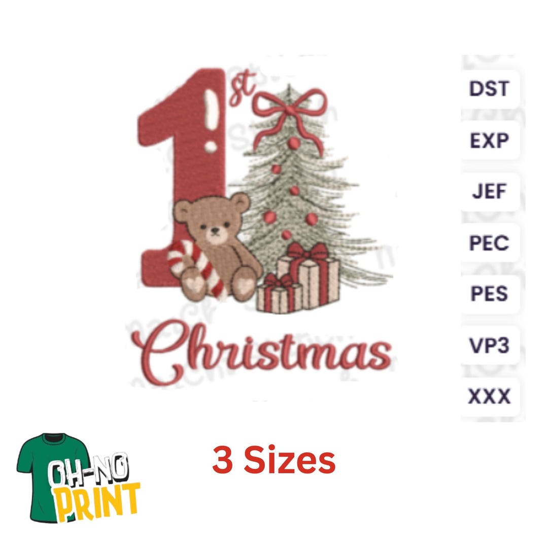 My First Christmas Embroidery Desgin, Embroidery for One Year Old Kids ...
