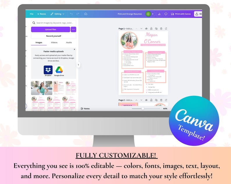 Sorority Rush Resume Template, Customizable Cover Letter (digital ...
