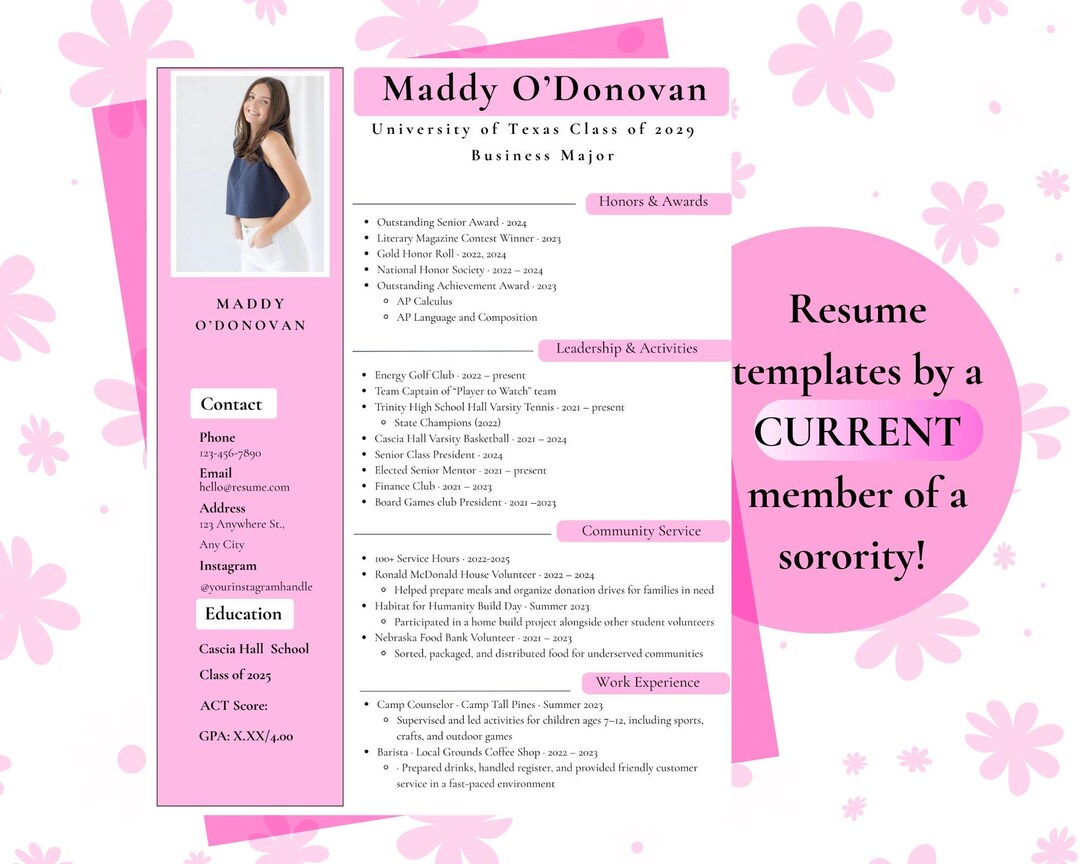 Sorority Rush Resume Template With Cover Letter (digital Download) - Etsy