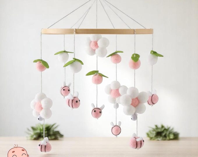 Butterfly Flower Mobile, Blush Baby Mobile, Pink Flower Mobile, Floral ...