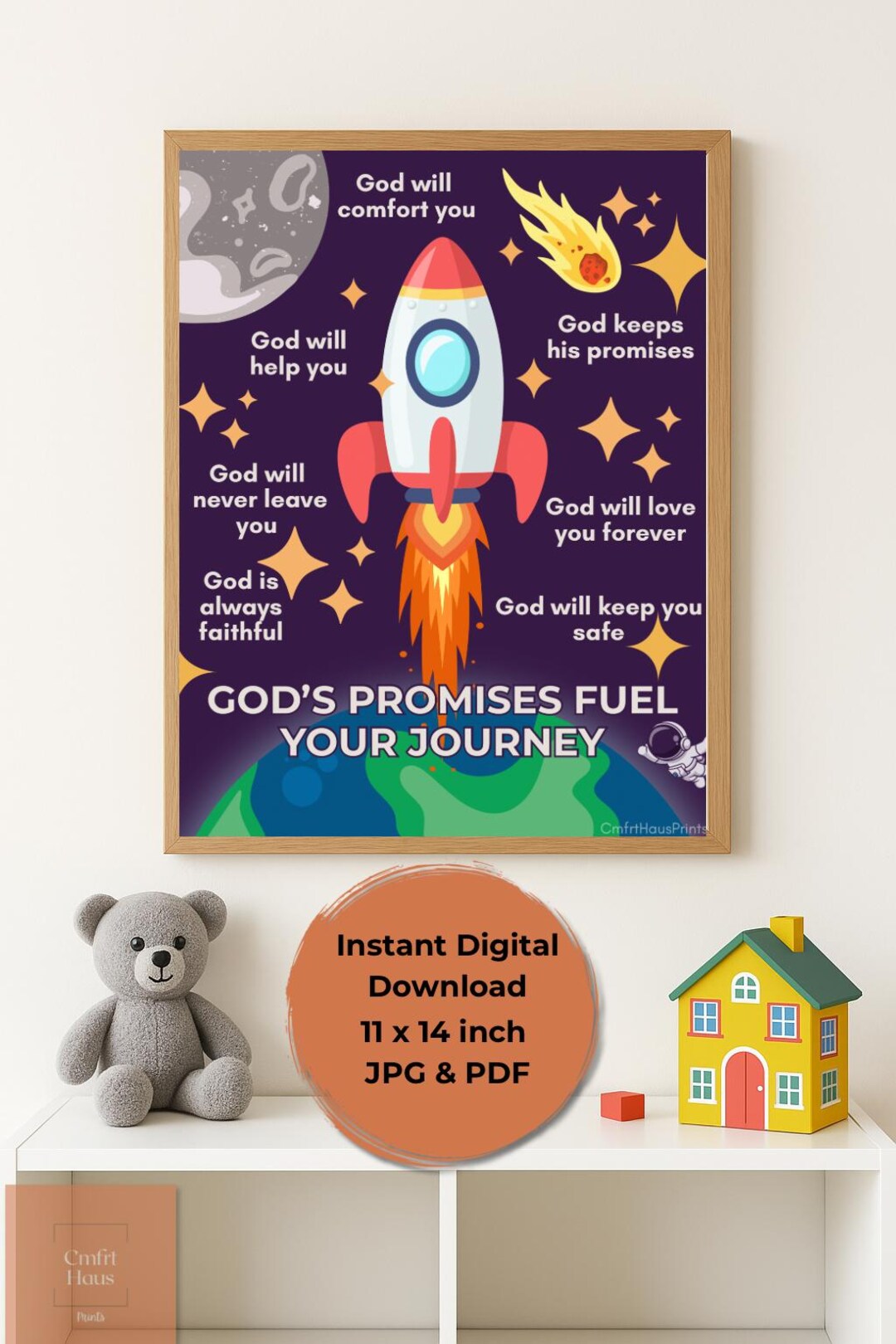 Christian Rocket Ship Wall Art for Kids – God’s Promises Bible Verse ...