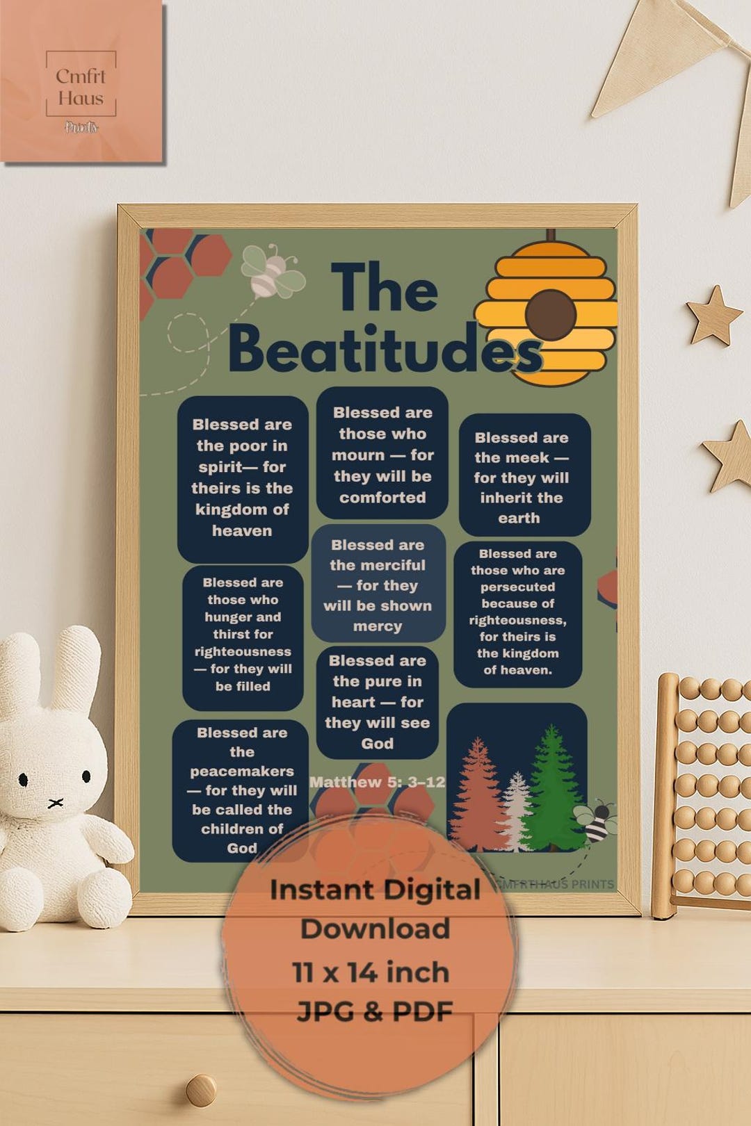 The Beatitudes Wall Art Poster for Kids – Christian Bible Verse Decor ...