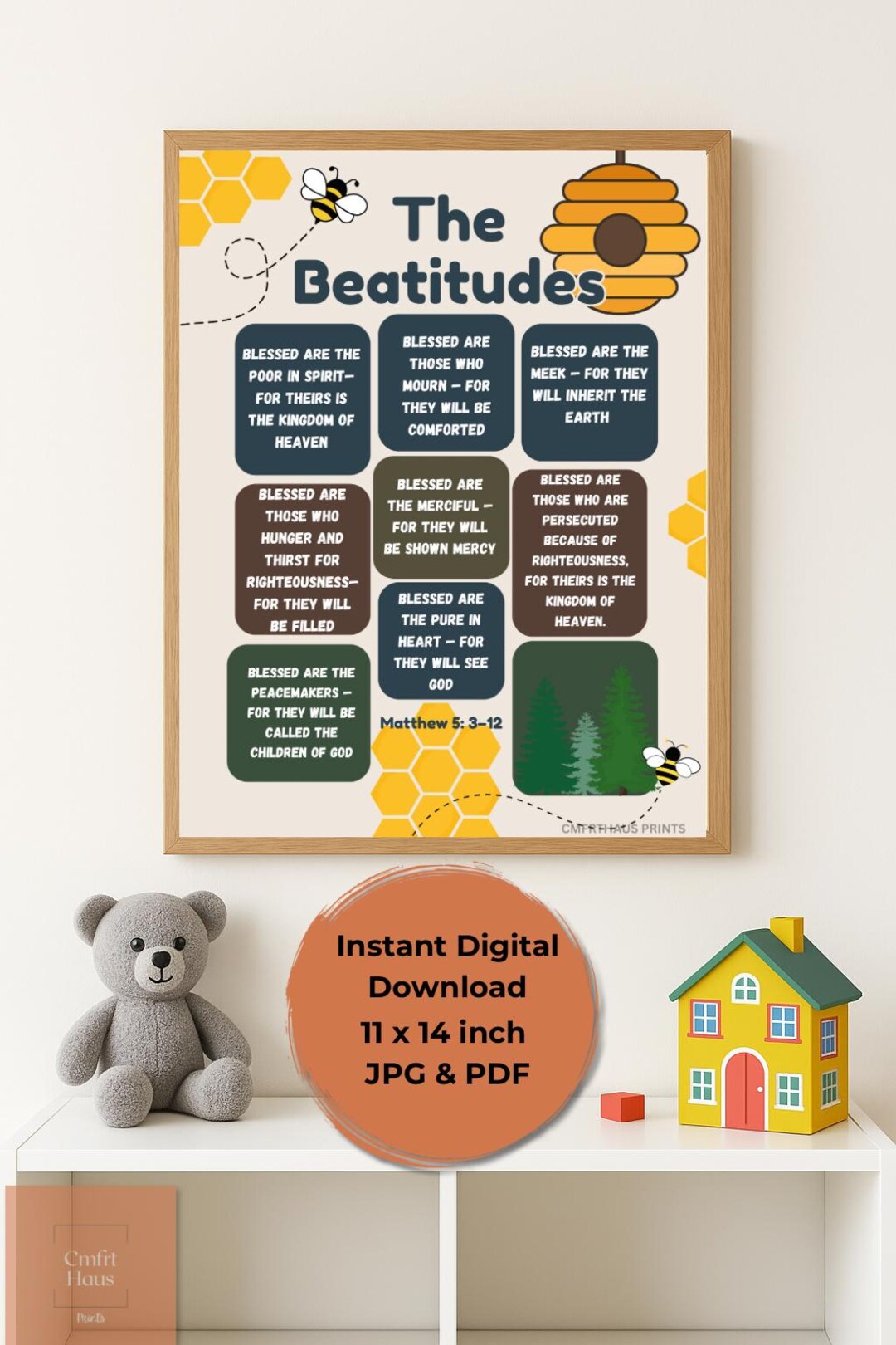 The Beatitudes Poster for Kids – Matthew 5:3-12 Scripture Wall Art ...