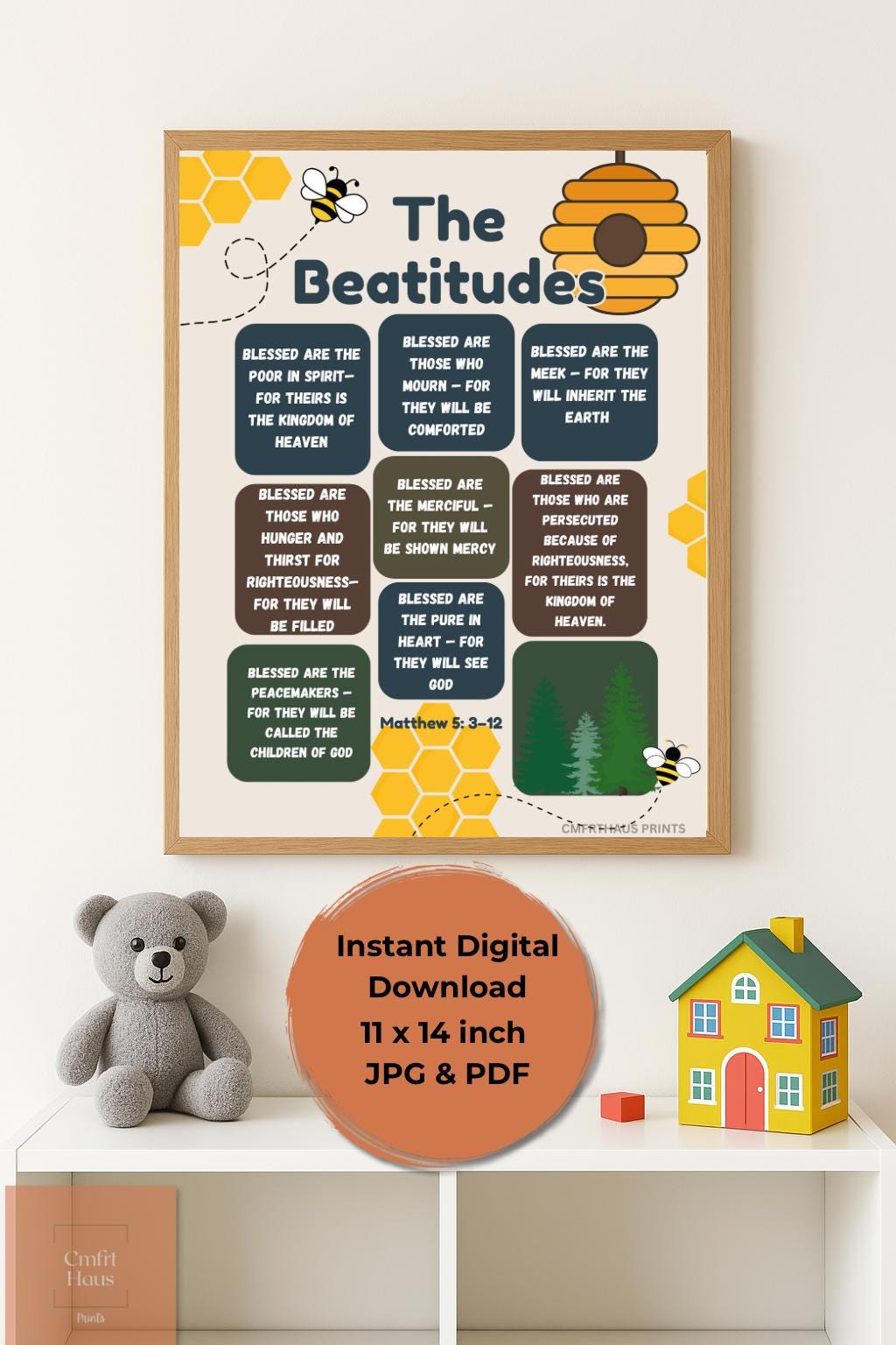 The Beatitudes Poster for Kids – Matthew 5:3-12 Scripture Wall Art ...