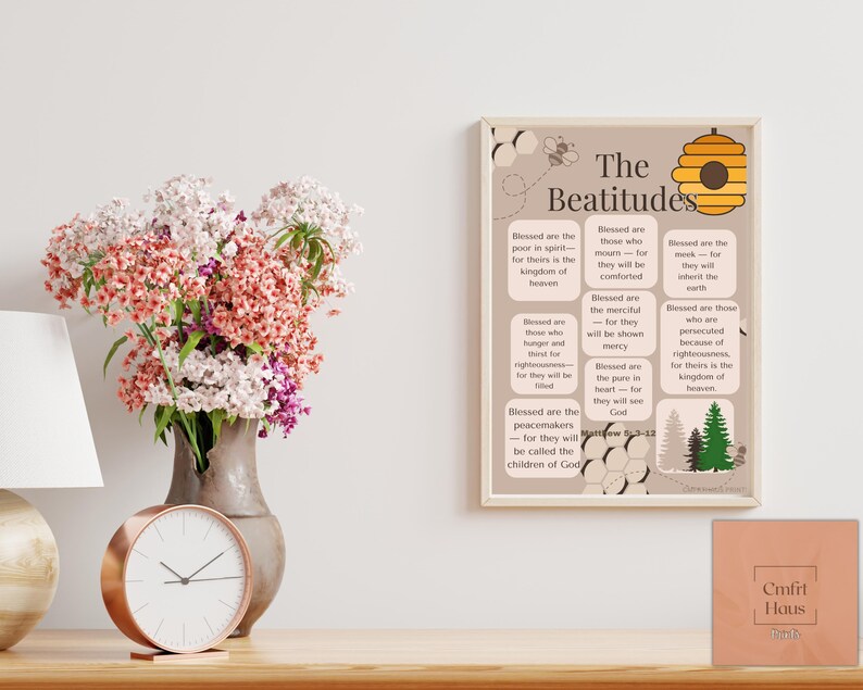 The Beatitudes Printable Poster for Kids – Bee Theme Bible Wall Art ...