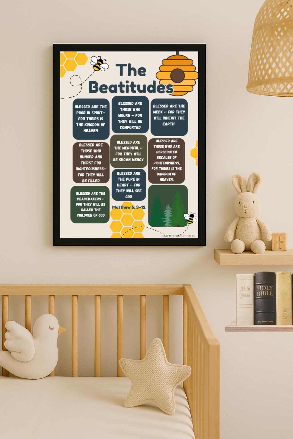 The Beatitudes Poster for Kids – Matthew 5:3-12 Scripture Wall Art ...