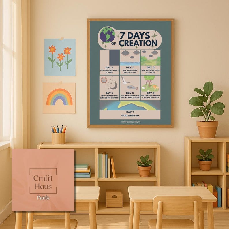 7 Days of Creation Bible Poster for Kids – Christian Wall Art ...
