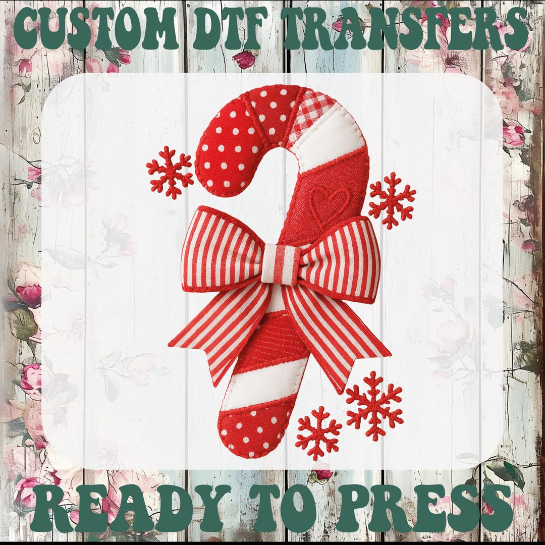 Coquette Christmas Candy Cane DTF Transfer, Ready to Press - Etsy