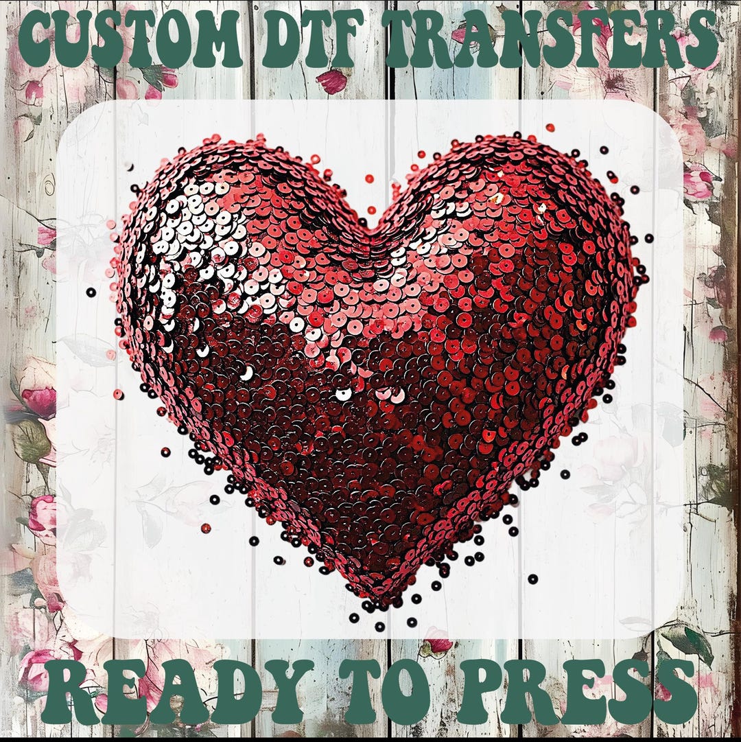 Red Glitter Heart DTF Transfer, Trendy Valentine Heart Ready to Press ...