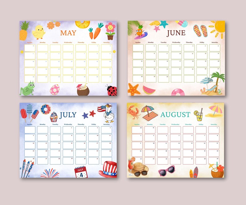 2026 Printable Calendar, Kids Monthly Wall Calendar, Cute Seasonal ...