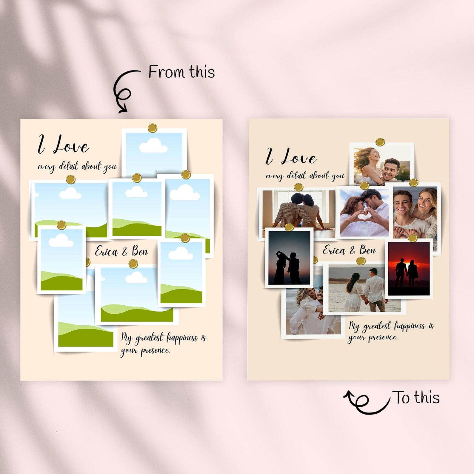 Editable Romantic Photo Collage Template, Custom Couple Picture Board ...