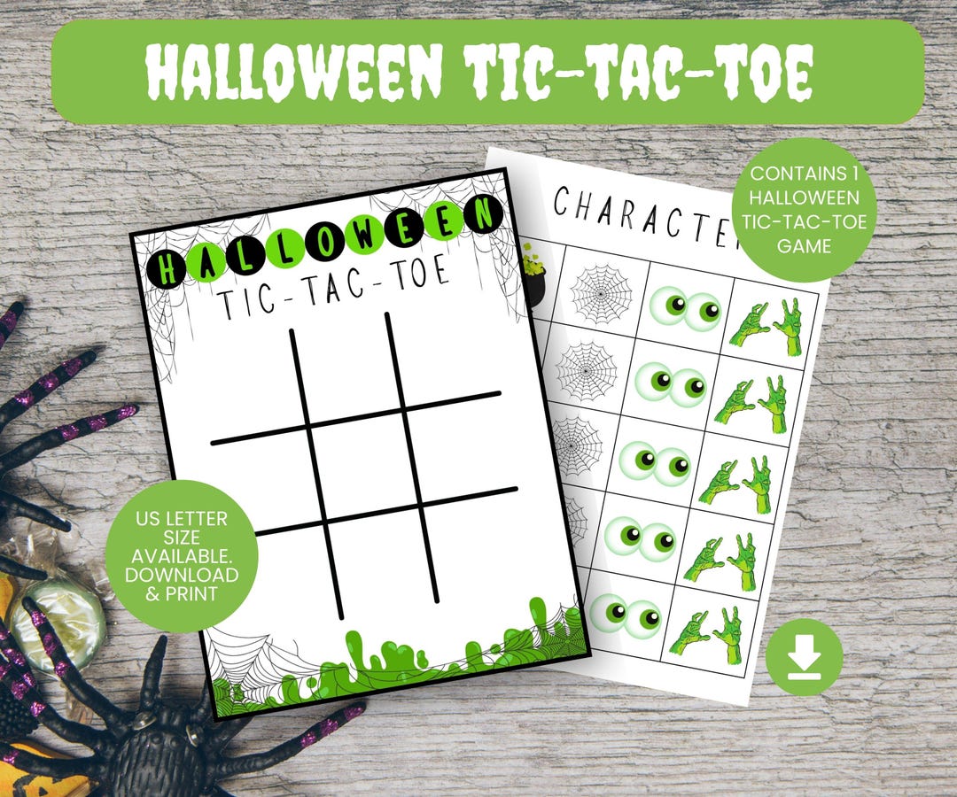 Halloween Tic Tac Toe Printable Game for Kids, Green Spooky Classroom ...