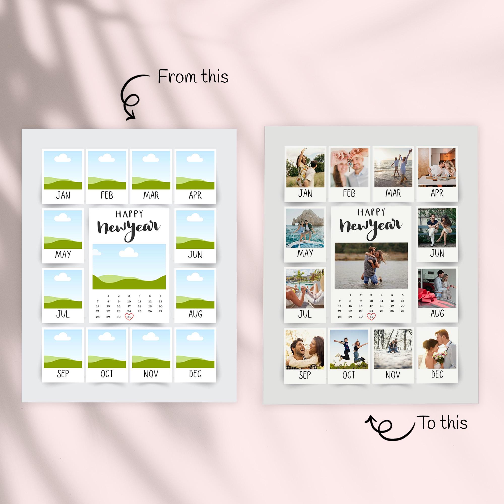 Editable New Year Photo Collage Template, 12-month Memory Calendar ...