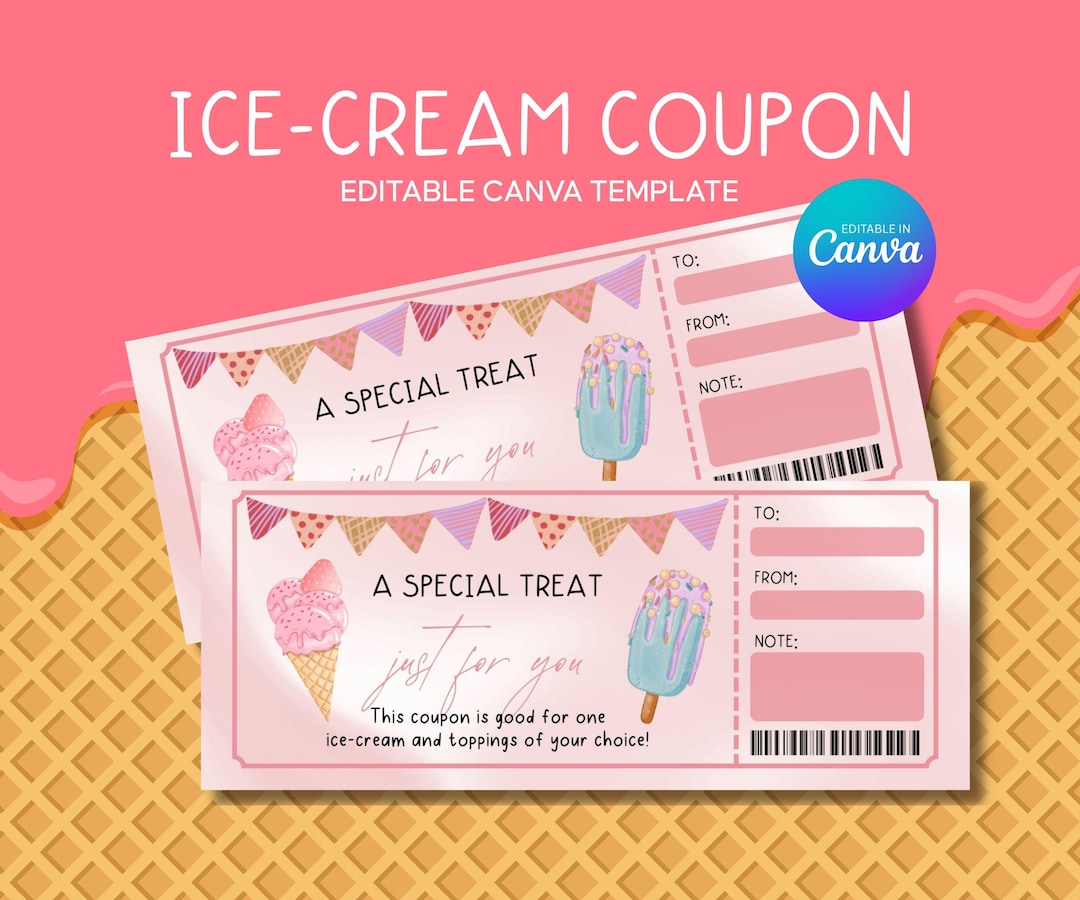 Editable Ice Cream Coupon Printable, Cute Canva Voucher Template, Kids ...