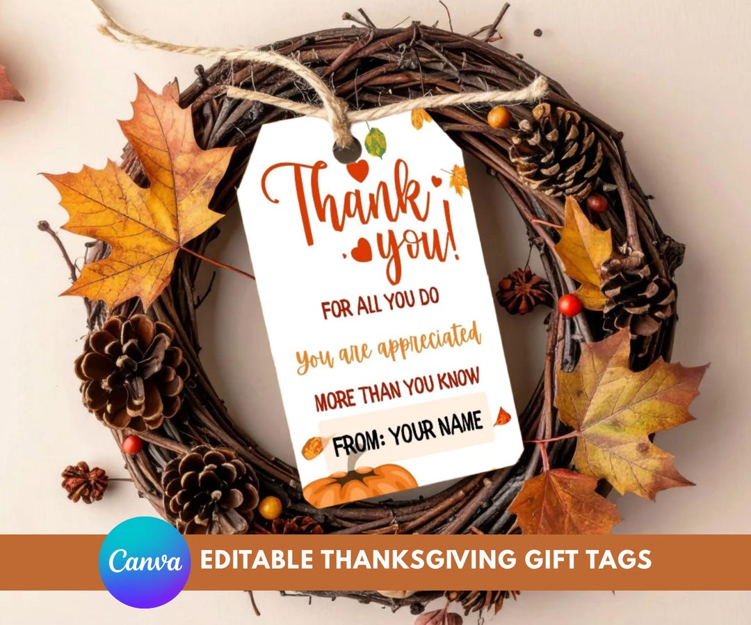 Thanksgiving Gift Tag, Fall Thank You Tags, Autumn Favor Tag, Editable ...