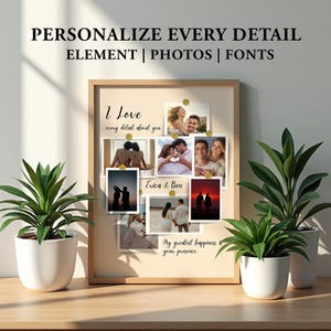 Editable Romantic Photo Collage Template, Custom Couple Picture Board ...