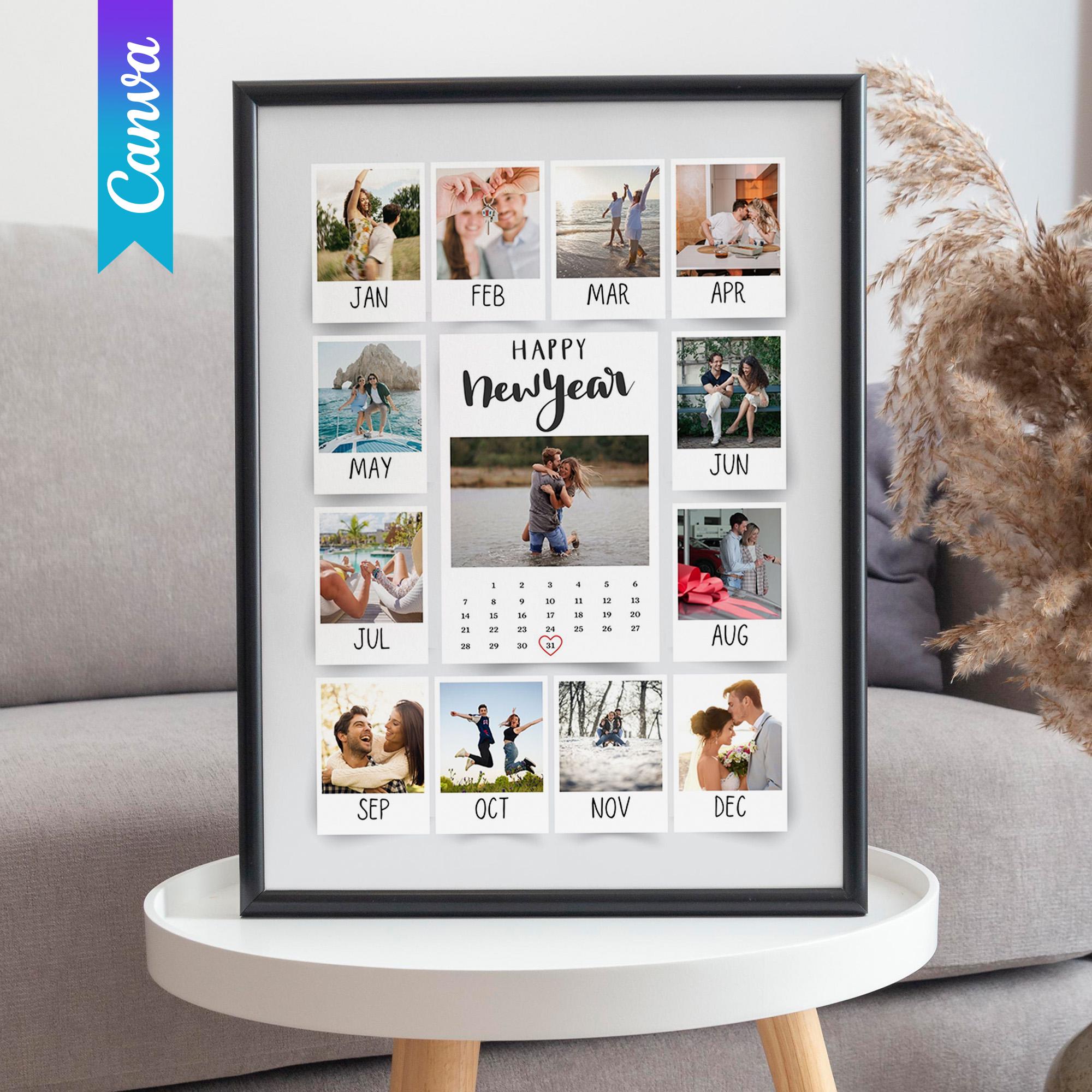 Editable New Year Photo Collage Template, 12-month Memory Calendar ...