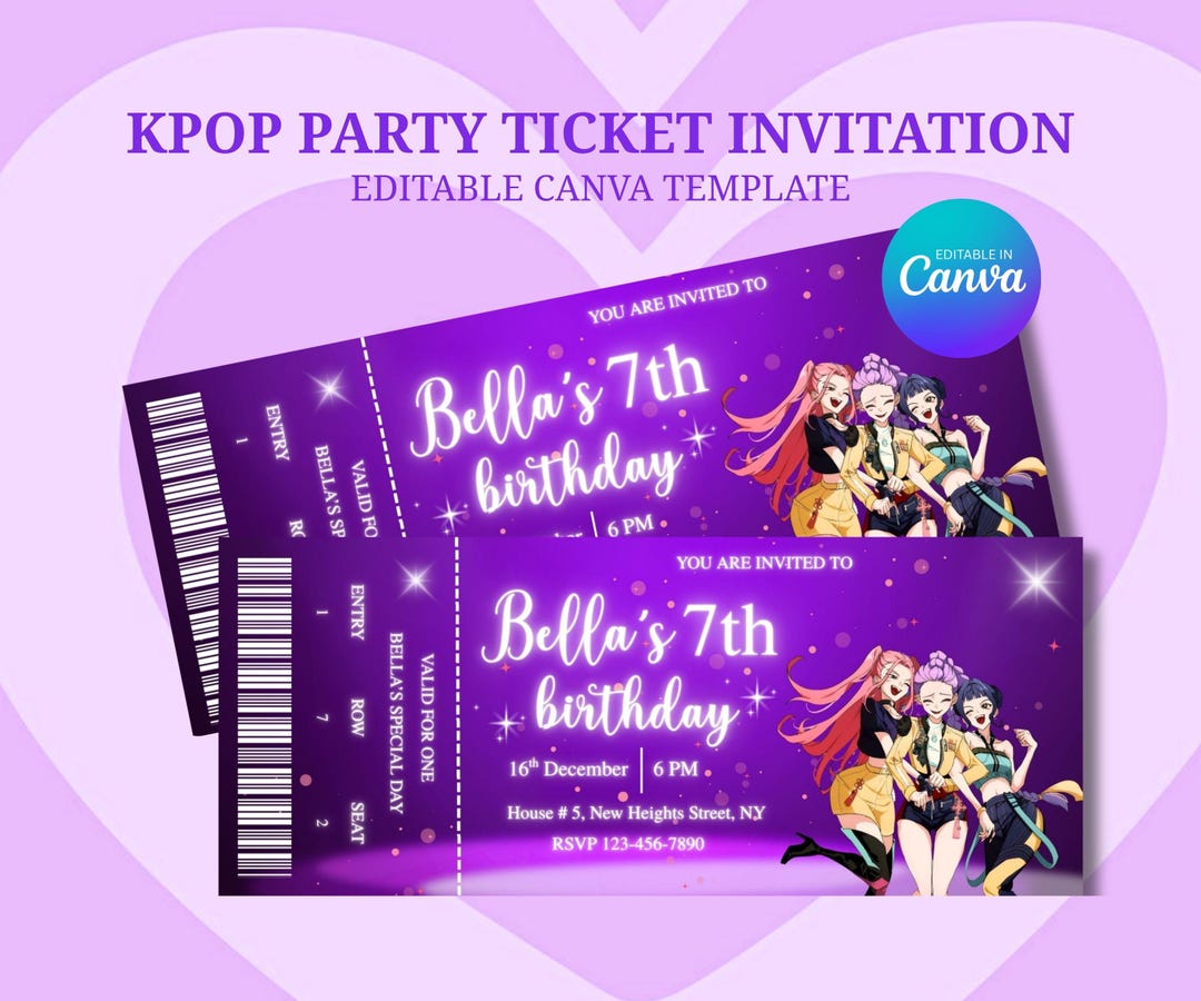 Editable KPOP Ticket Invitation, Kpop Concert Party Favor, Anime ...