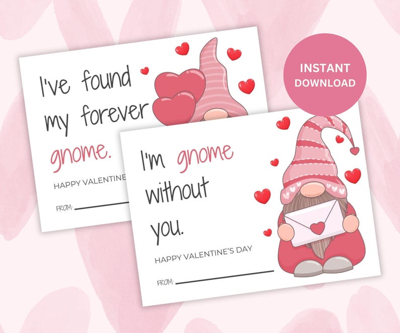 Printable Gnome Valentine’s Day Cards PDF, Cute Gnome Valentines for ...