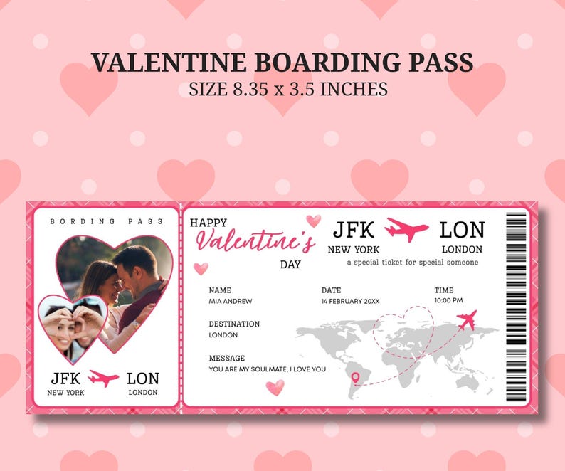 Valentine Boarding Pass Canva Template Editable Love Ticket With Photo ...