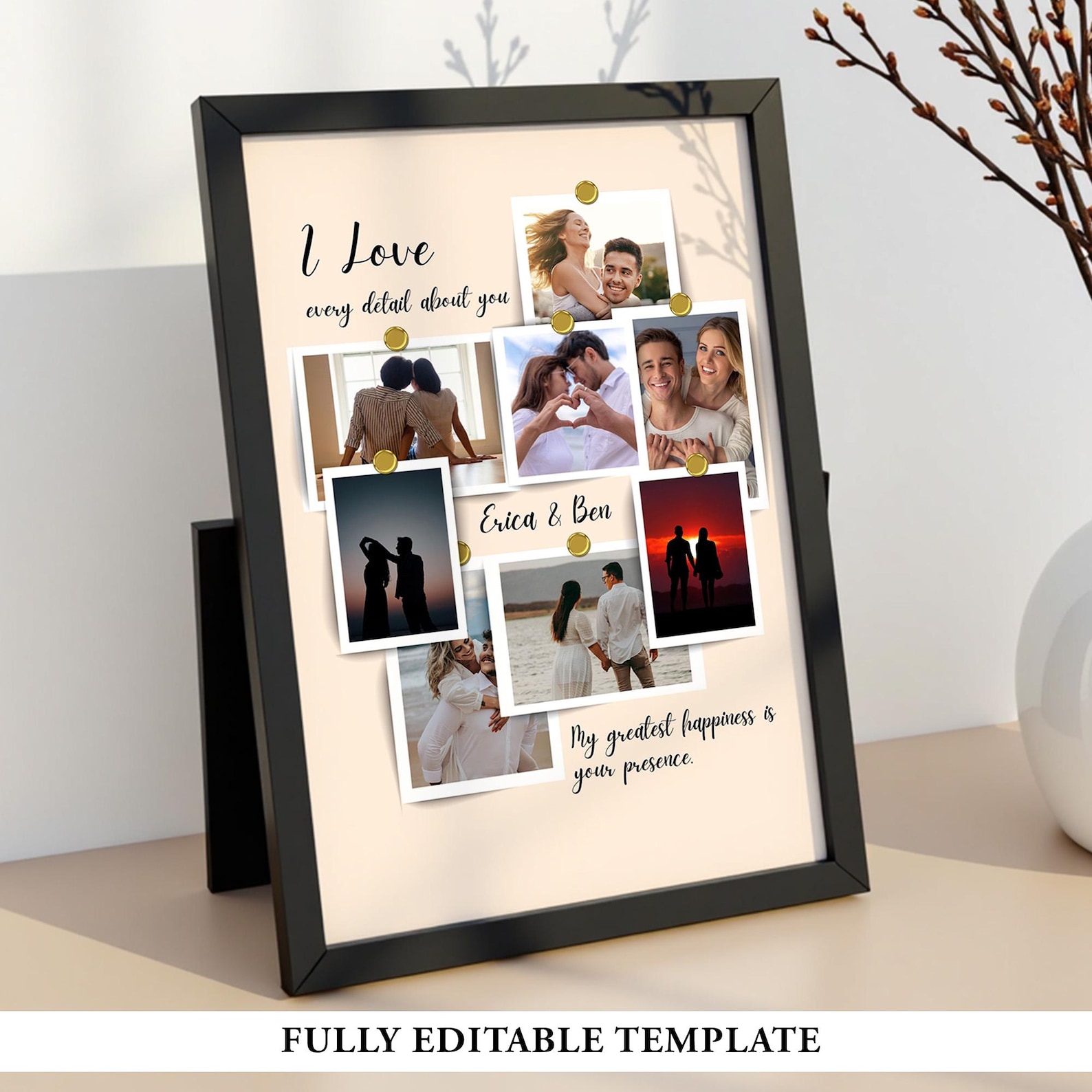 Editable Romantic Photo Collage Template, Custom Couple Picture Board ...