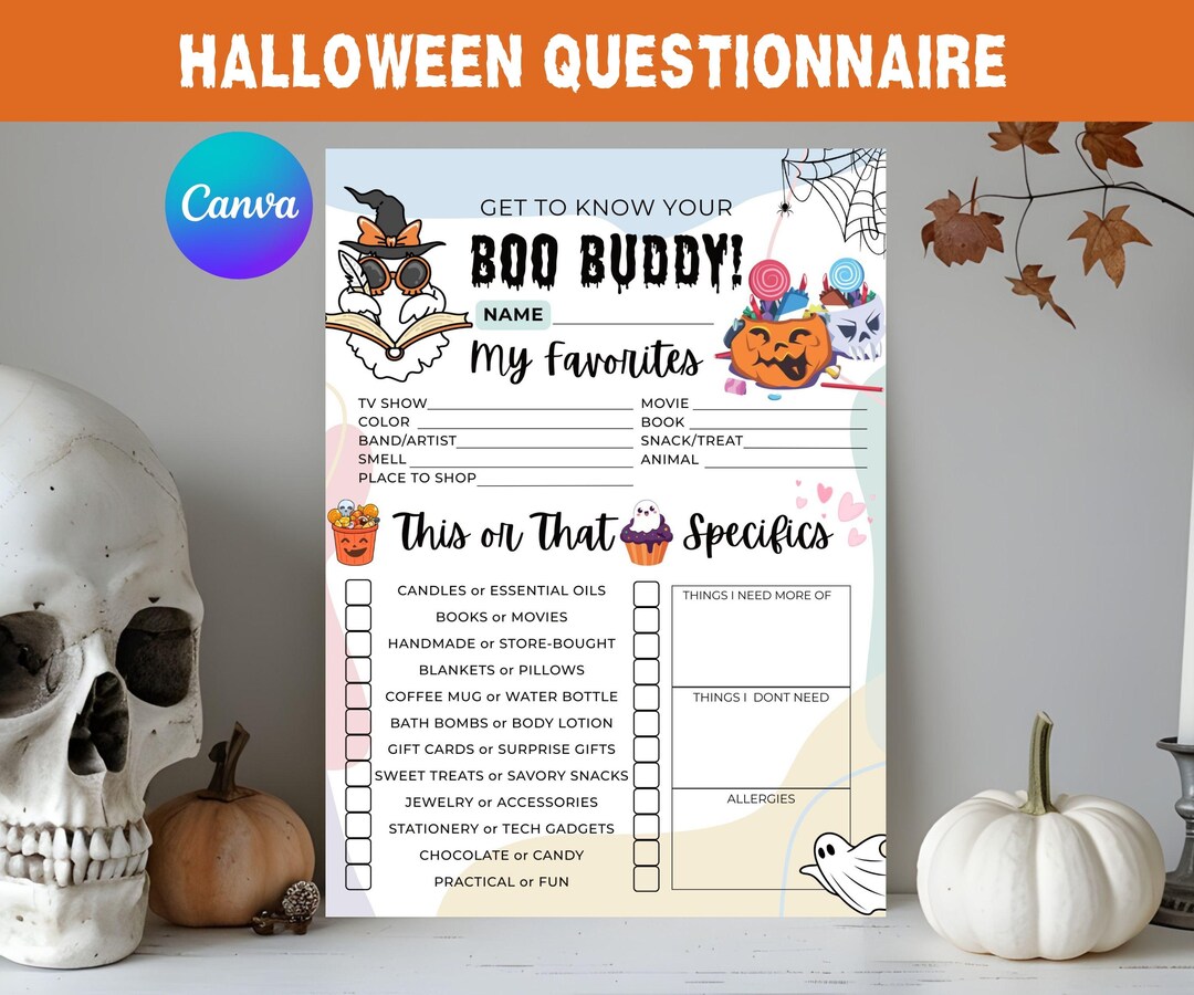 Boo Buddy Questionnaire, Halloween Gift Exchange Survey, My Favorite ...