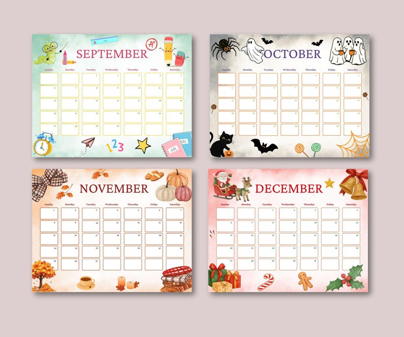 2026 Printable Calendar, Kids Monthly Wall Calendar, Cute Seasonal ...