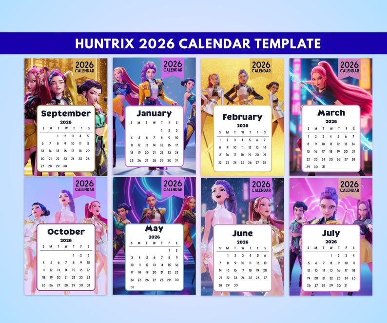 2026 KPOP Demon Hunter Calendar, Printable Anime Wall Calendar, Huntrix ...