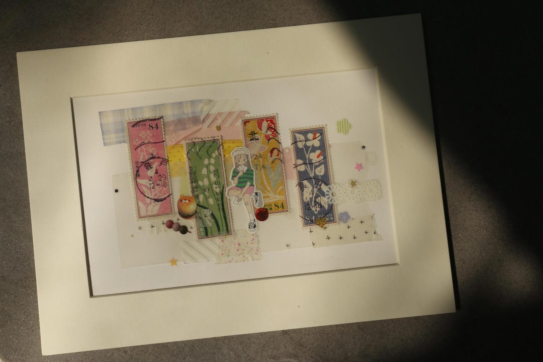 Postage Stamp Collage Art: A6 Handmade Paper Ephemera - Etsy