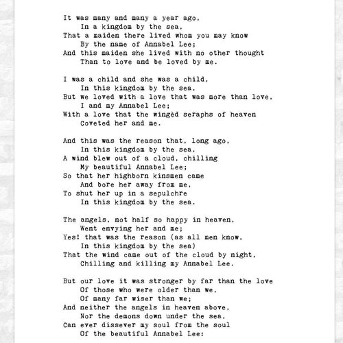 Annabel Lee Illustrated Poem Print Edgar Allan Poe Wall - Etsy
