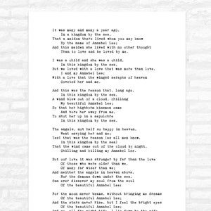 Annabel Lee Poem Wall Art Print Edgar Allan Poe Poetry Poster Annabel ...