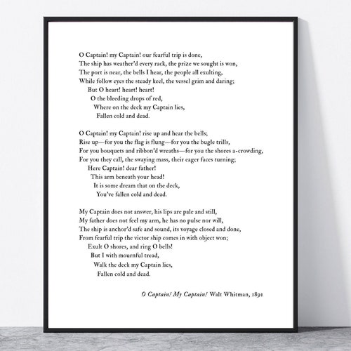 O Captain My Captain Walt Whitman Poetry Art Print - Etsy