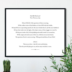 Walt Whitman Quote Oh Me Oh Life Poem Wall Art Print Inspirational ...